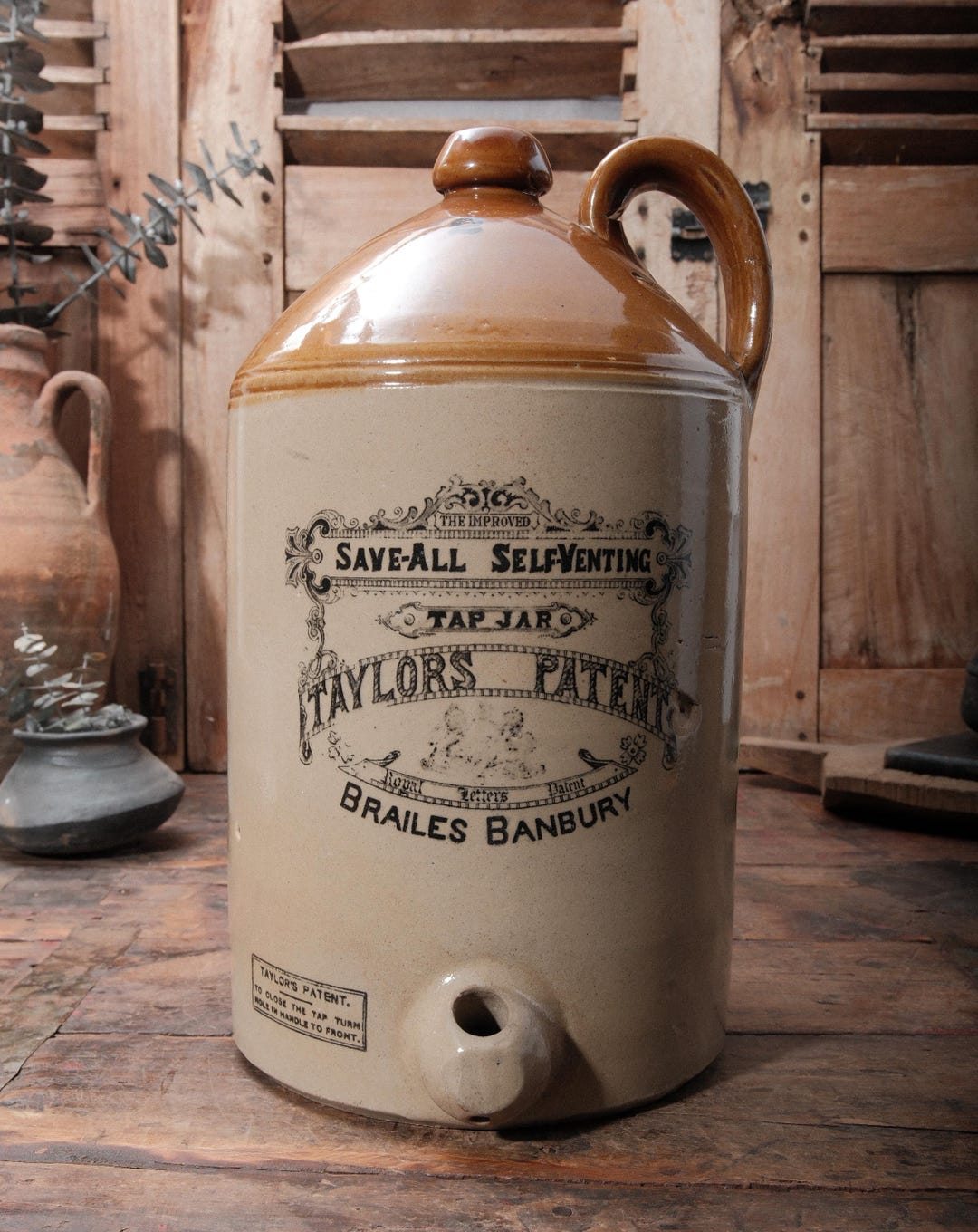 Antique English Stoneware "save-all" Self Venting Tap Jar - Brailes ...