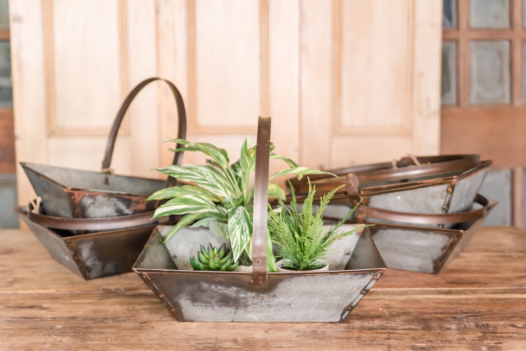 Galvanized Metal Bucket, Rustic Metal Basket With Handle - Etsy