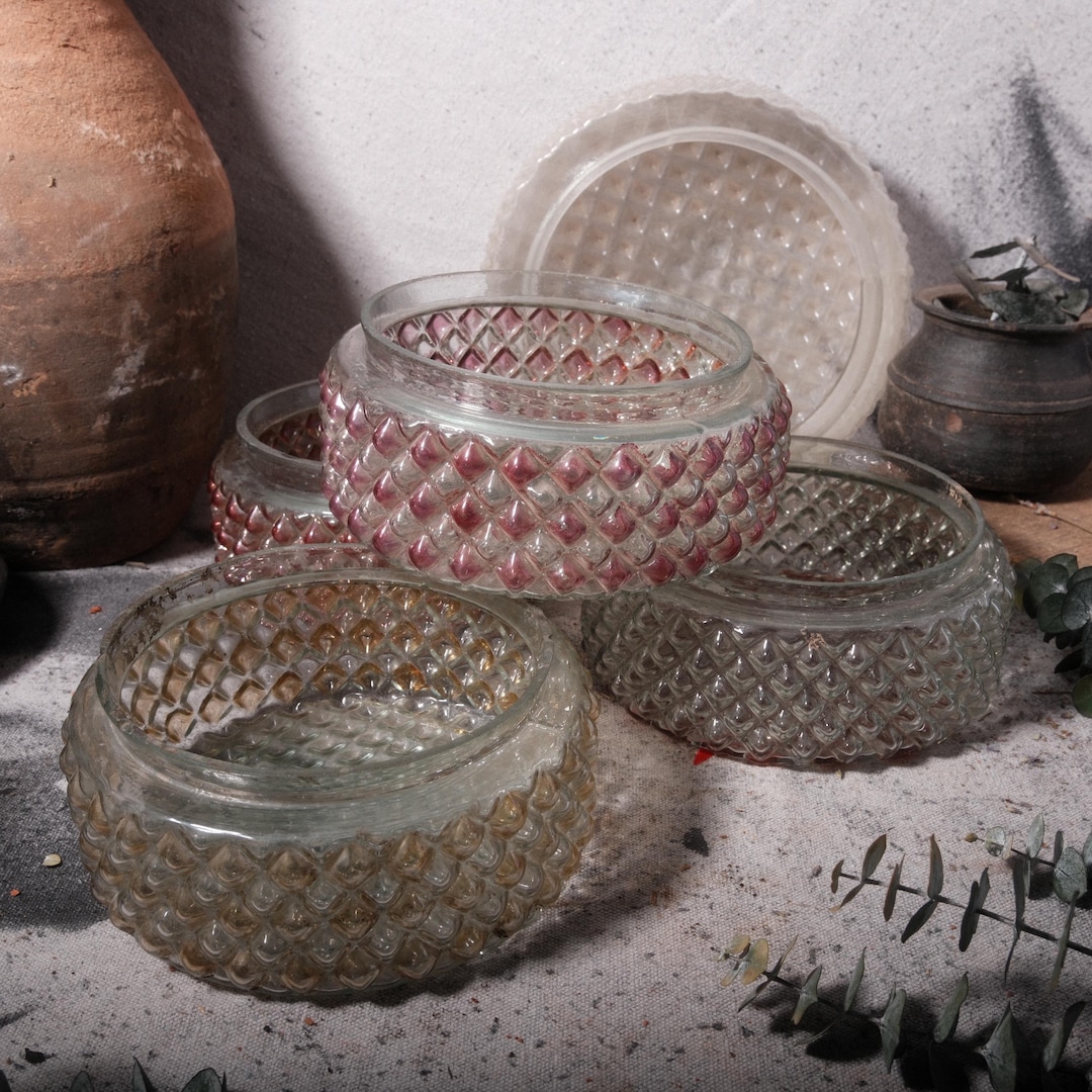 Vintage Textured Glass Bowl Retro Pink/gold Shelf Decor - Etsy