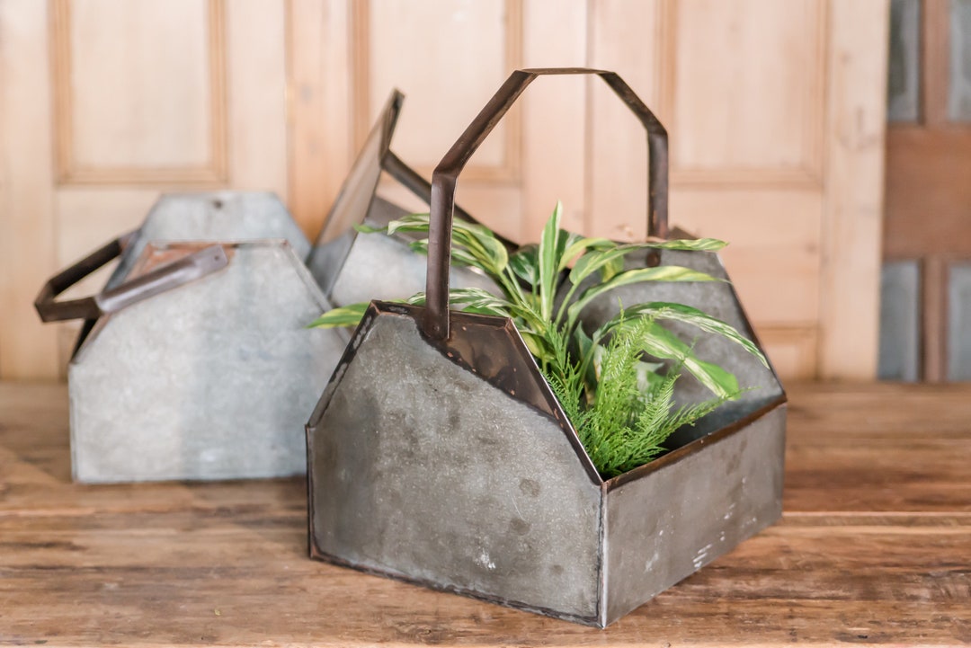Galvanized Metal Bucket, Rustic Metal Basket With Handle - Etsy