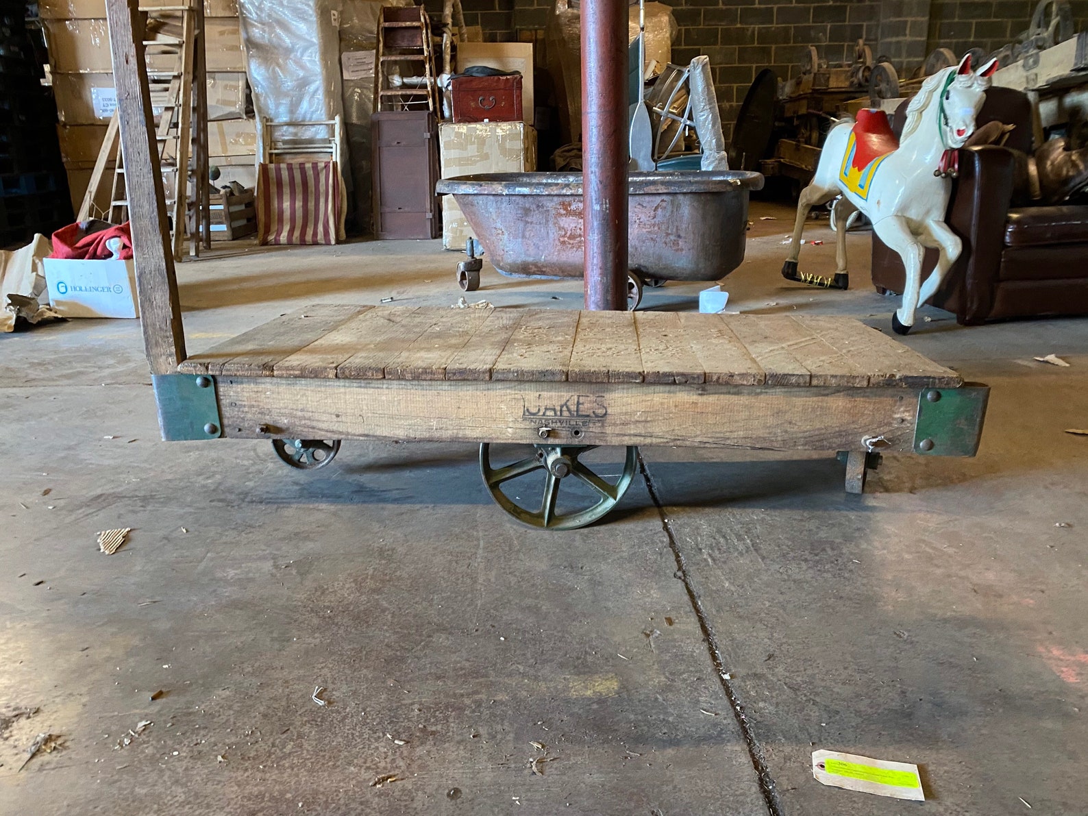 Industrial Wooden Cart Table With Wheels, Unique Farmhouse Coffee Table ...