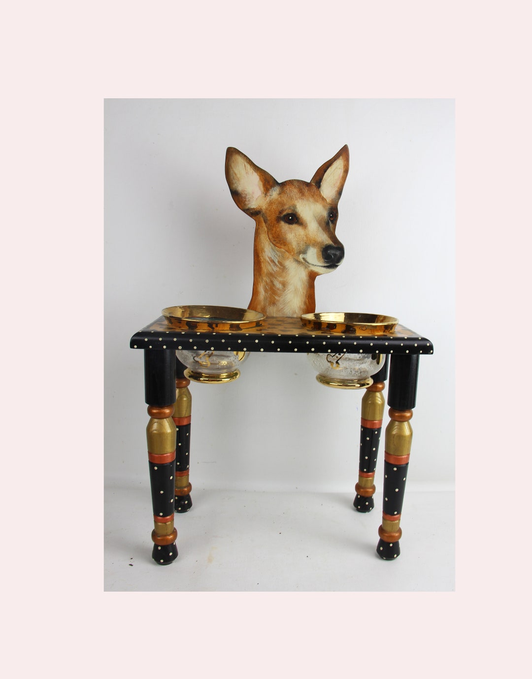 Hand-painted Whippet Dog Feeder Station With Leopard Accents and ...