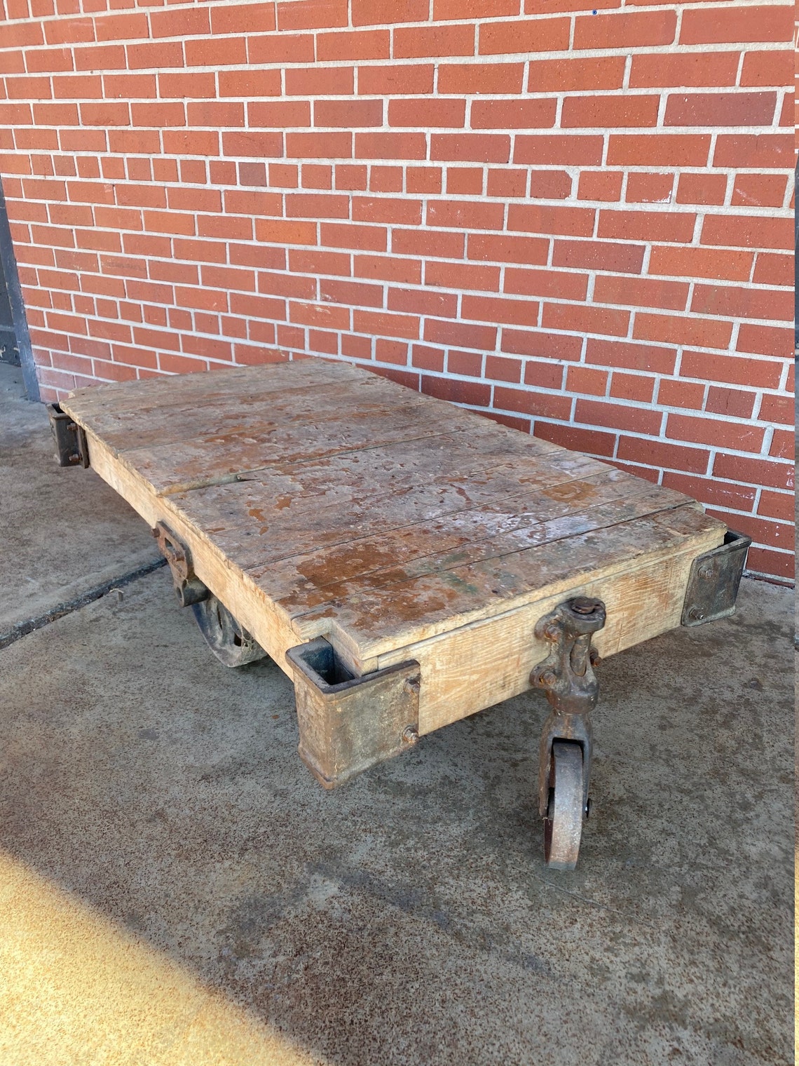 Industrial Wooden Cart Table With Wheels, Unique Farmhouse Coffee Table ...