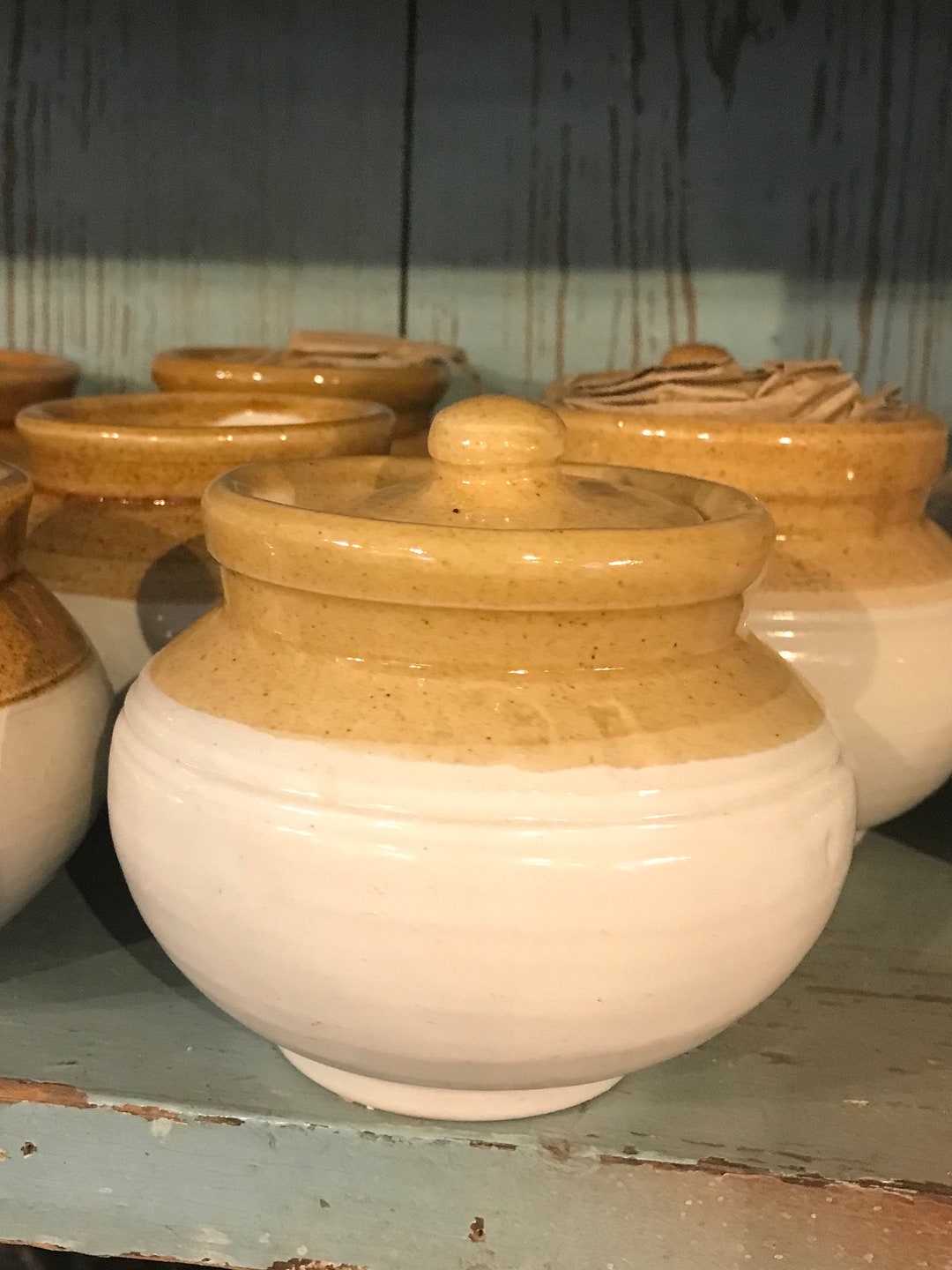 Vintage Ceramic Pots Set of 3 , Rustic Farmhouse Honey Container ...