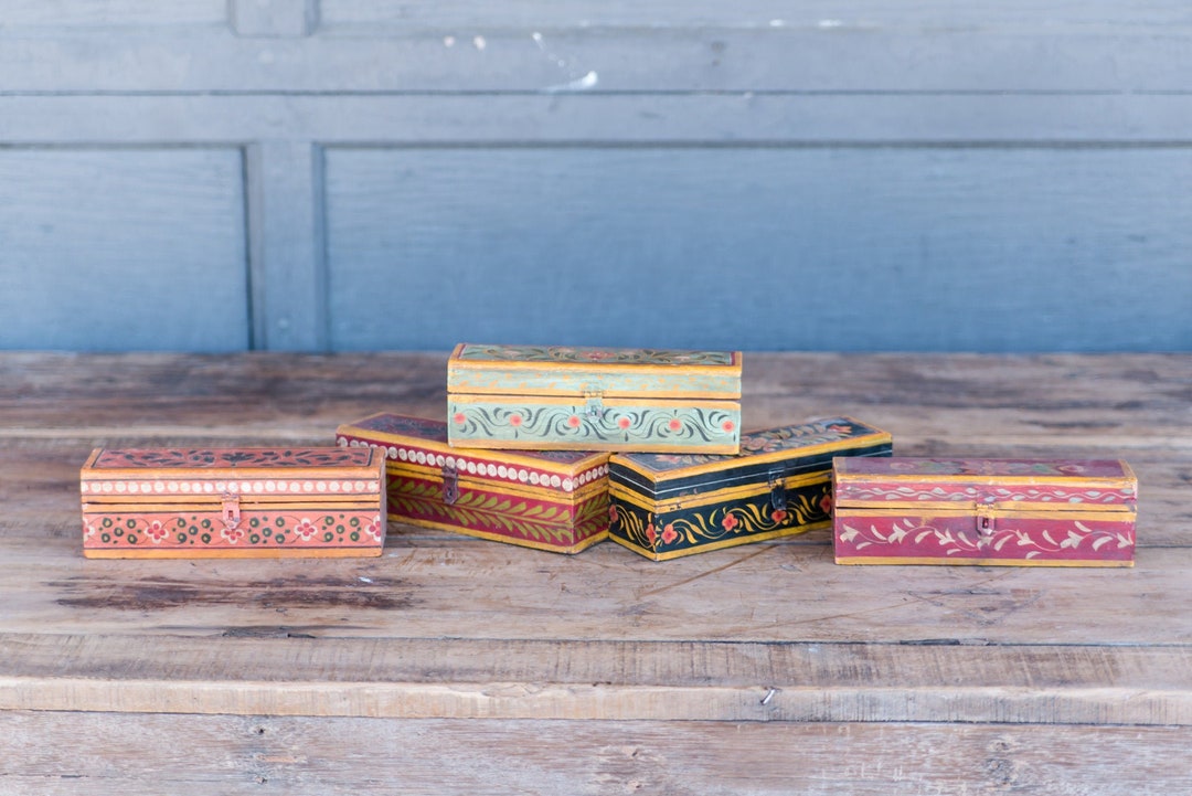 Vintage Small Decorative Box,rustic Colorful Gift Container, Hand ...
