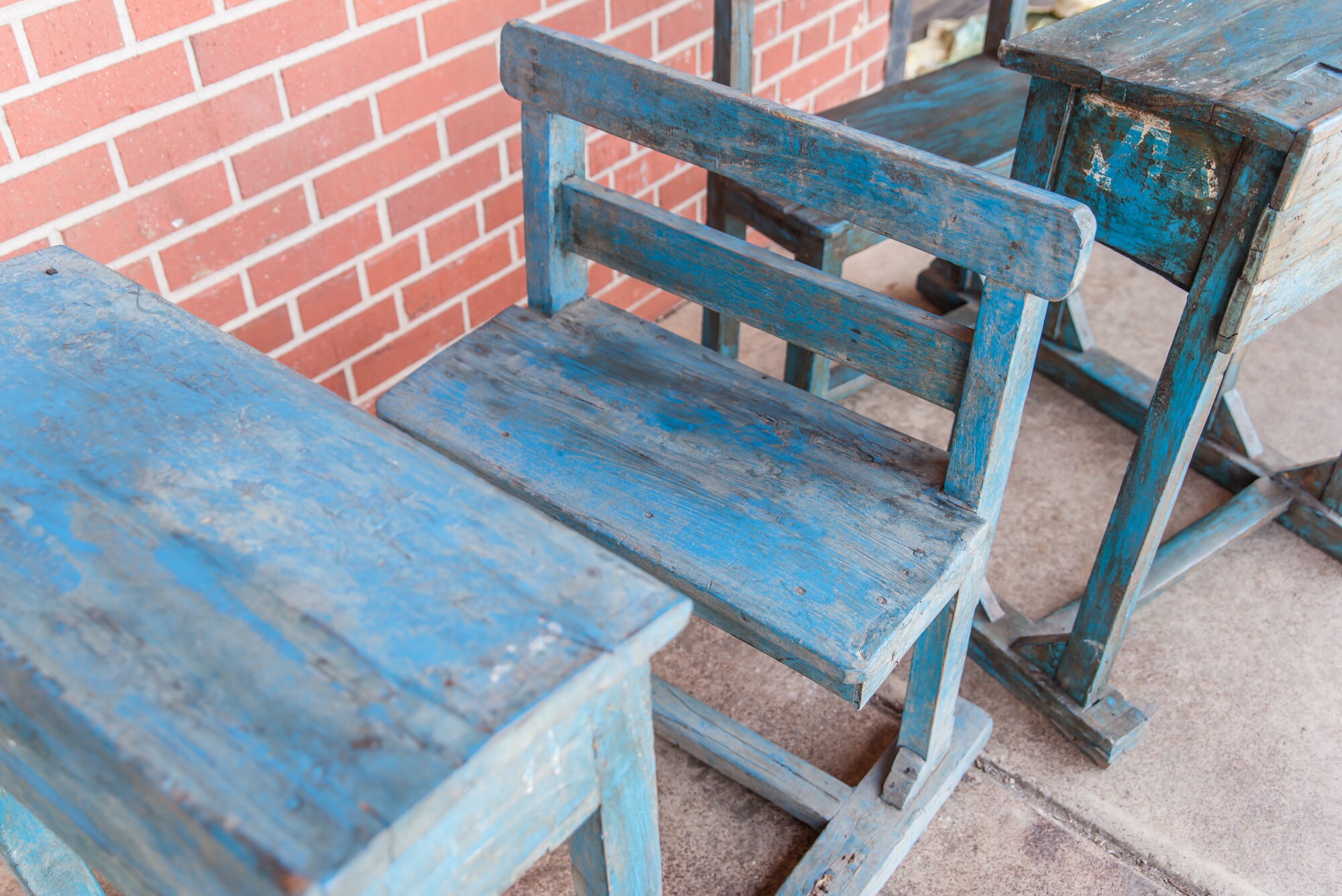 1940's Blue Painted School Desk With Bench Kids Bedroom | Etsy