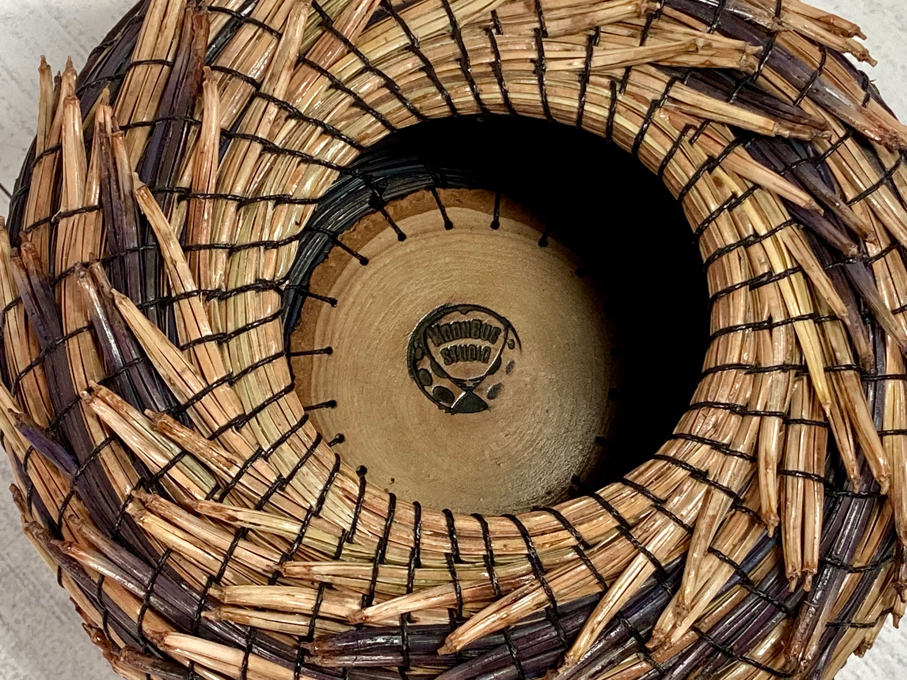 Rare Torrey Pine-needle Spiky Hedgehog Basket, Muted Purple and Natural ...