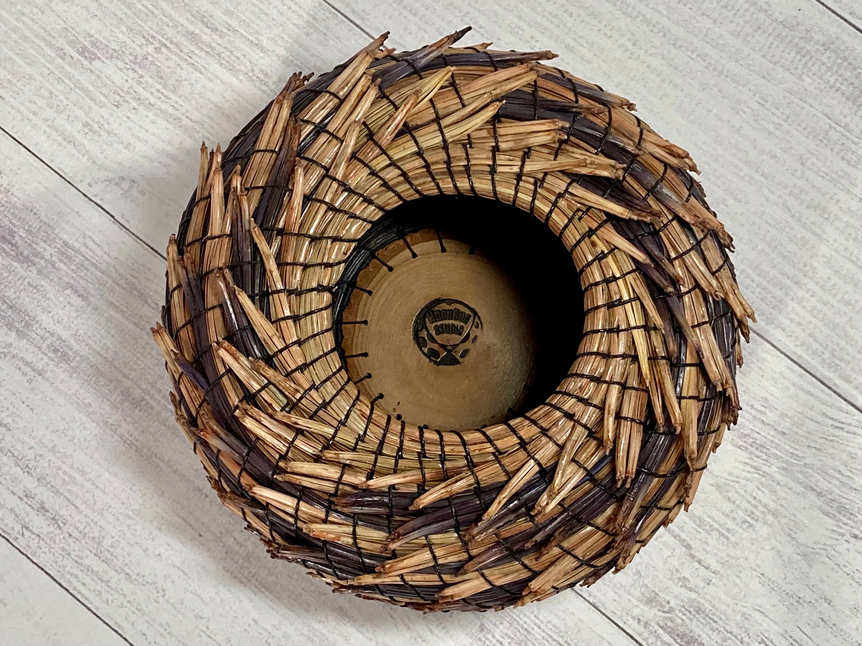 Rare Torrey Pine-needle Spiky Hedgehog Basket, Muted Purple and Natural ...
