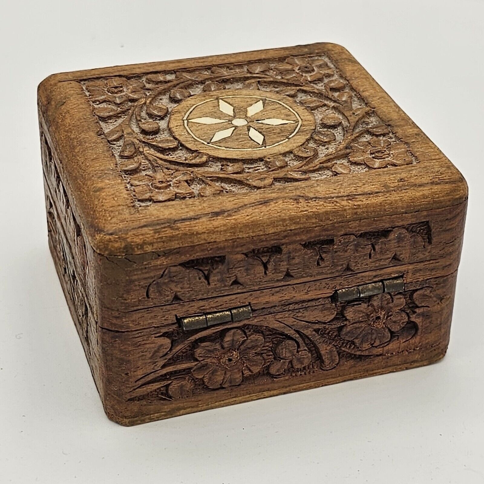 Vintage Square Ornate Carved Teak Wood Box Hinged Jewelry - Etsy