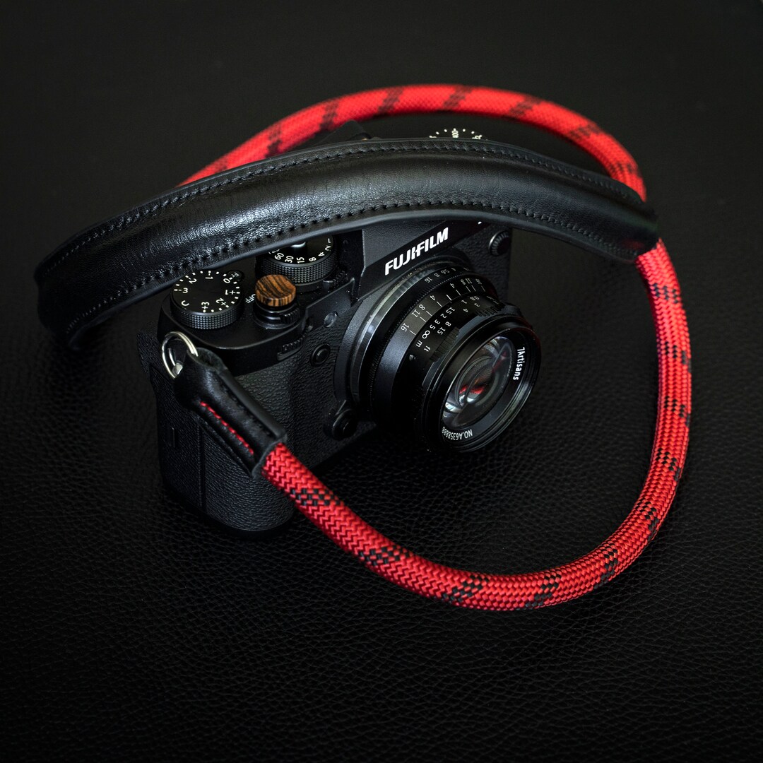 Rope Camera Strap Handmade Red Black 9mm Leather Shoulder Pad CSCL - Etsy
