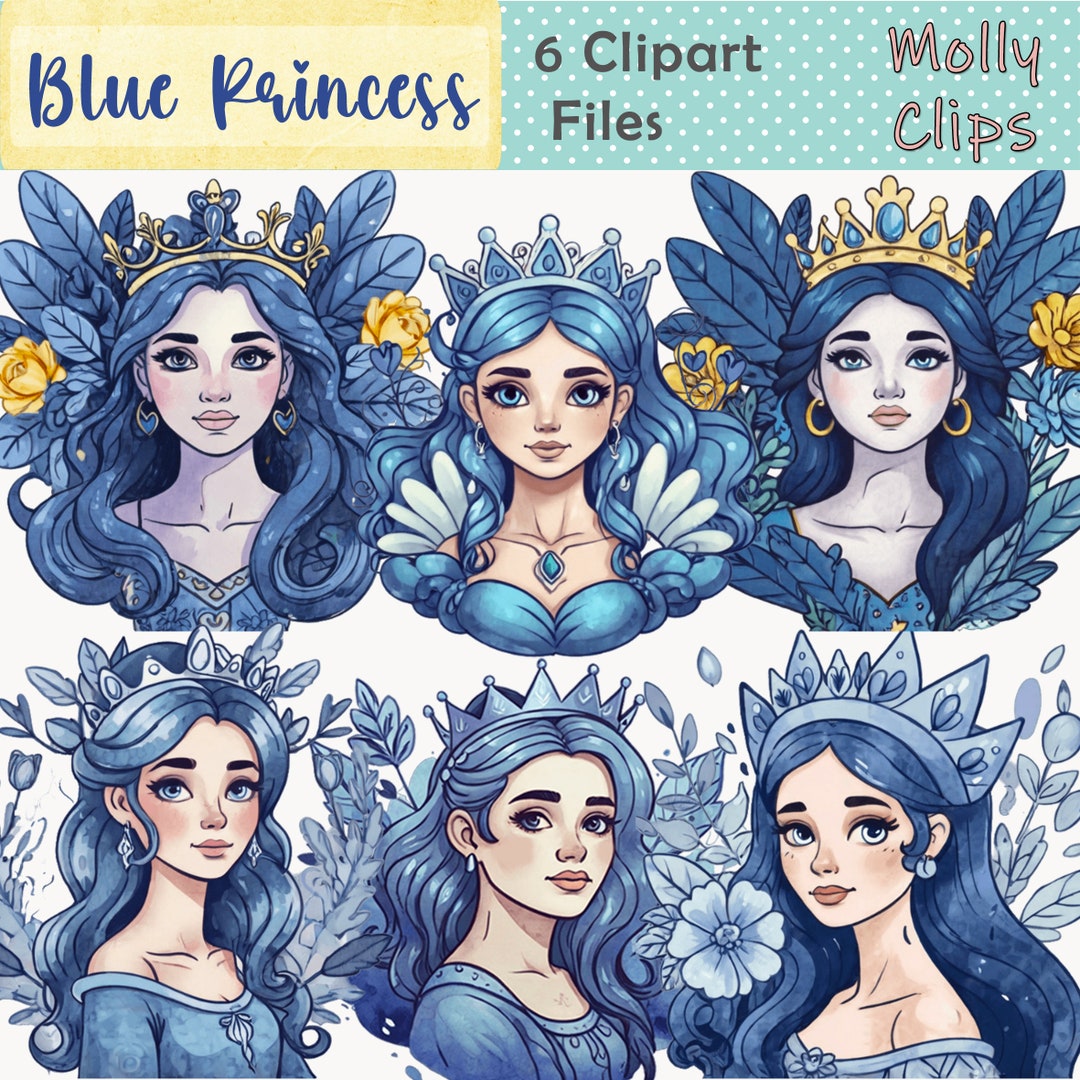 Blue Princess Clipart, Png, Transparent, Design, Illustration - Etsy