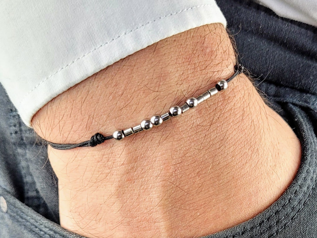 Men's Morse Code Bracelet With Personalized Message, Stainless Steel ...