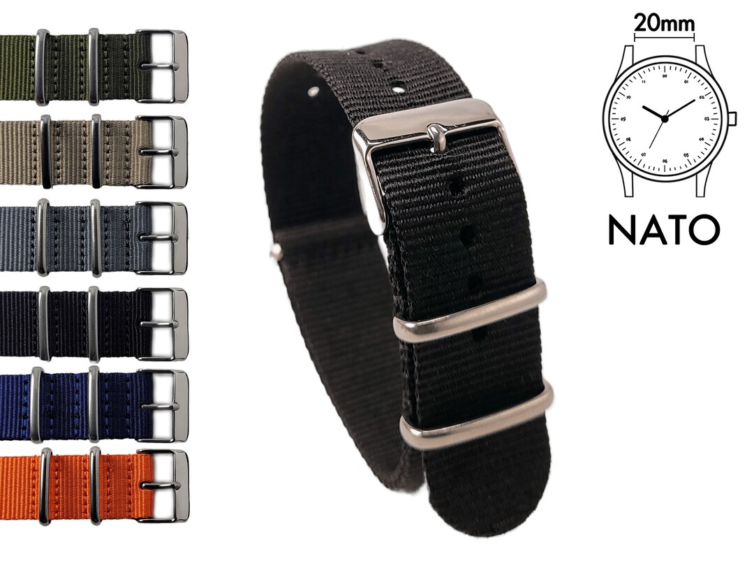 20mm NATO Watch Strap Premium Buckle Stainless Steel and Nylon Solid ...