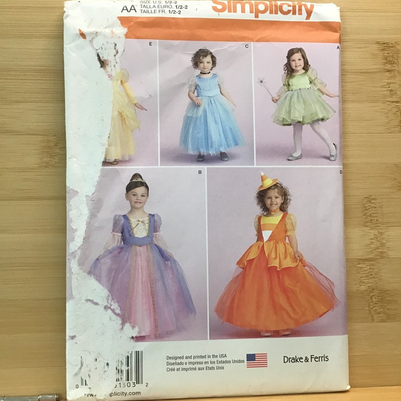 Simplicity 1303 Princess Costume Pattern, Toddler Girls Size 1/2-2 - Etsy
