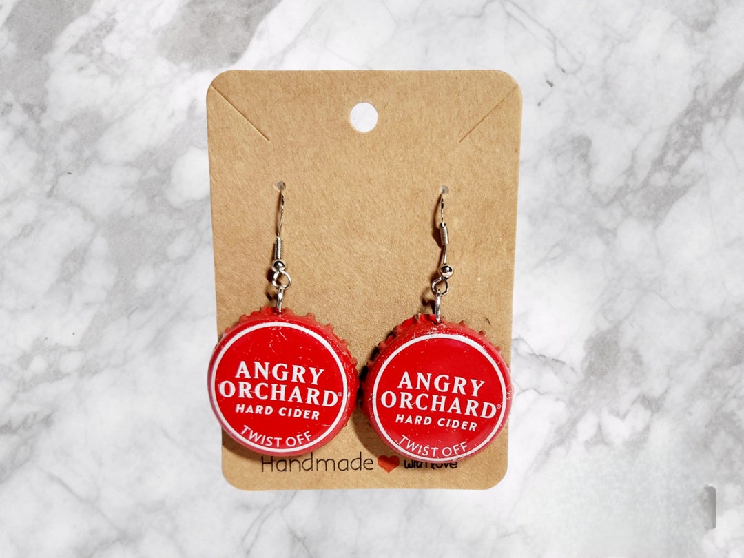 Angry Orchard Hard Cider Upcycled Bottle Cap Pierced Earrings FREE Shipping - Etsy