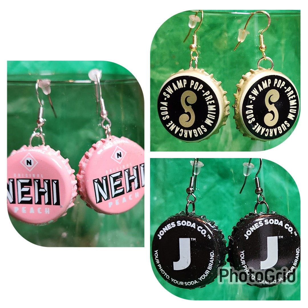 Upcycled Bottle Cap Earrings: Jones Soda, Nehi, Swamp Pop - Etsy