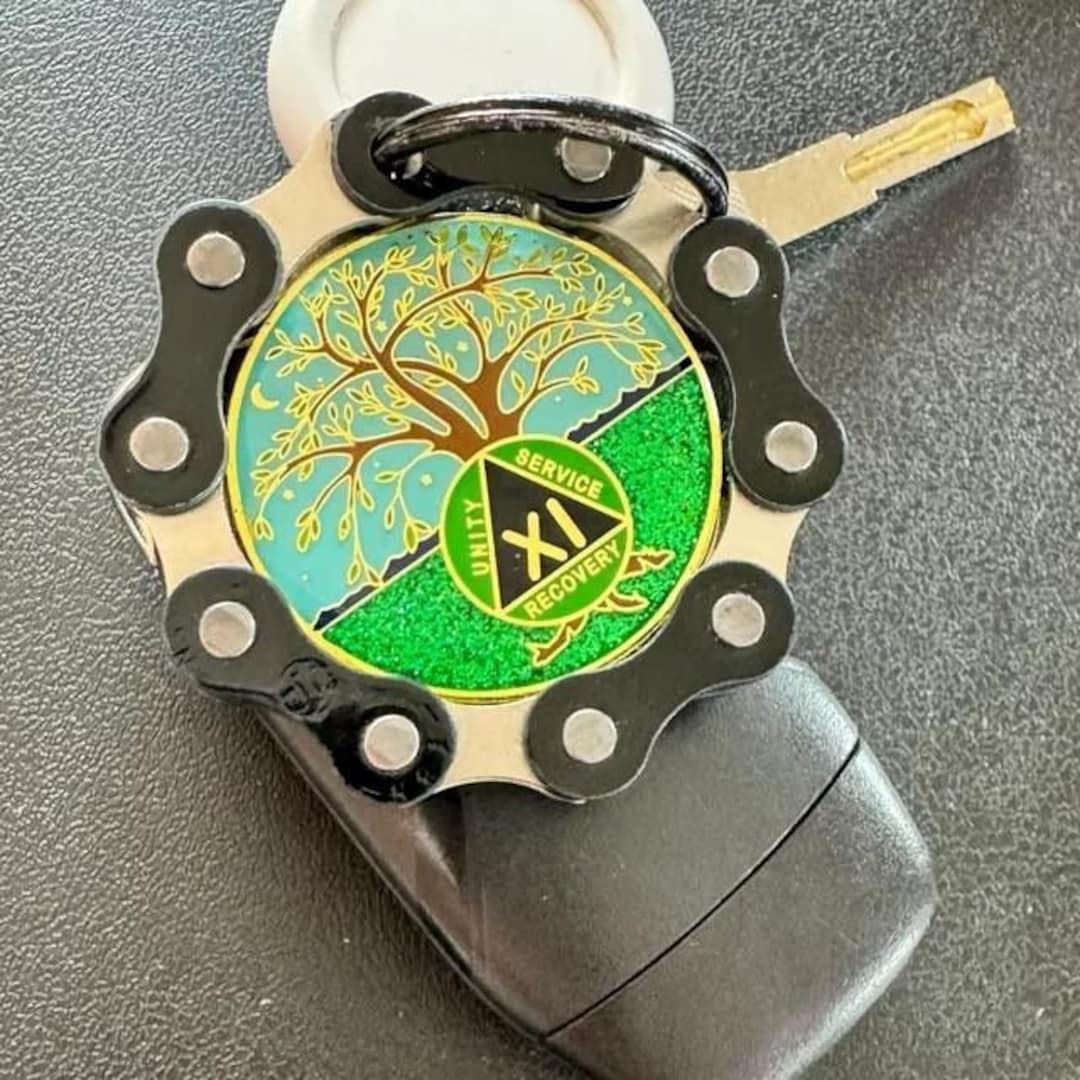 Display AA Chip Holder Keychain Crafted Bicycle Chain Alcoholics ...