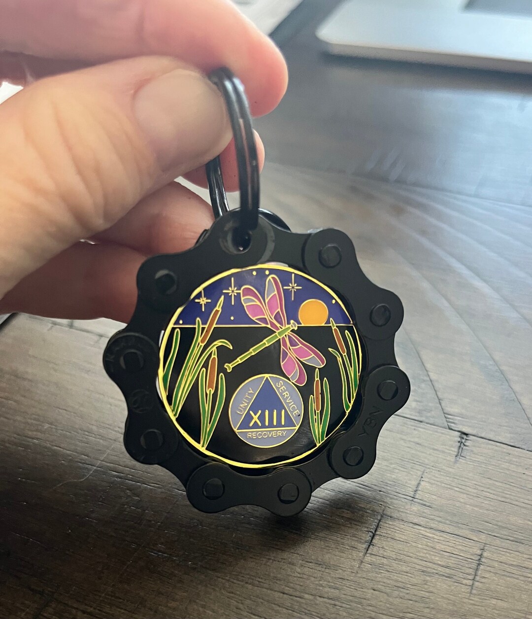 AA Chip Keychain Crafted Bicycle Chain Alcoholics Anonymous NA CA ...