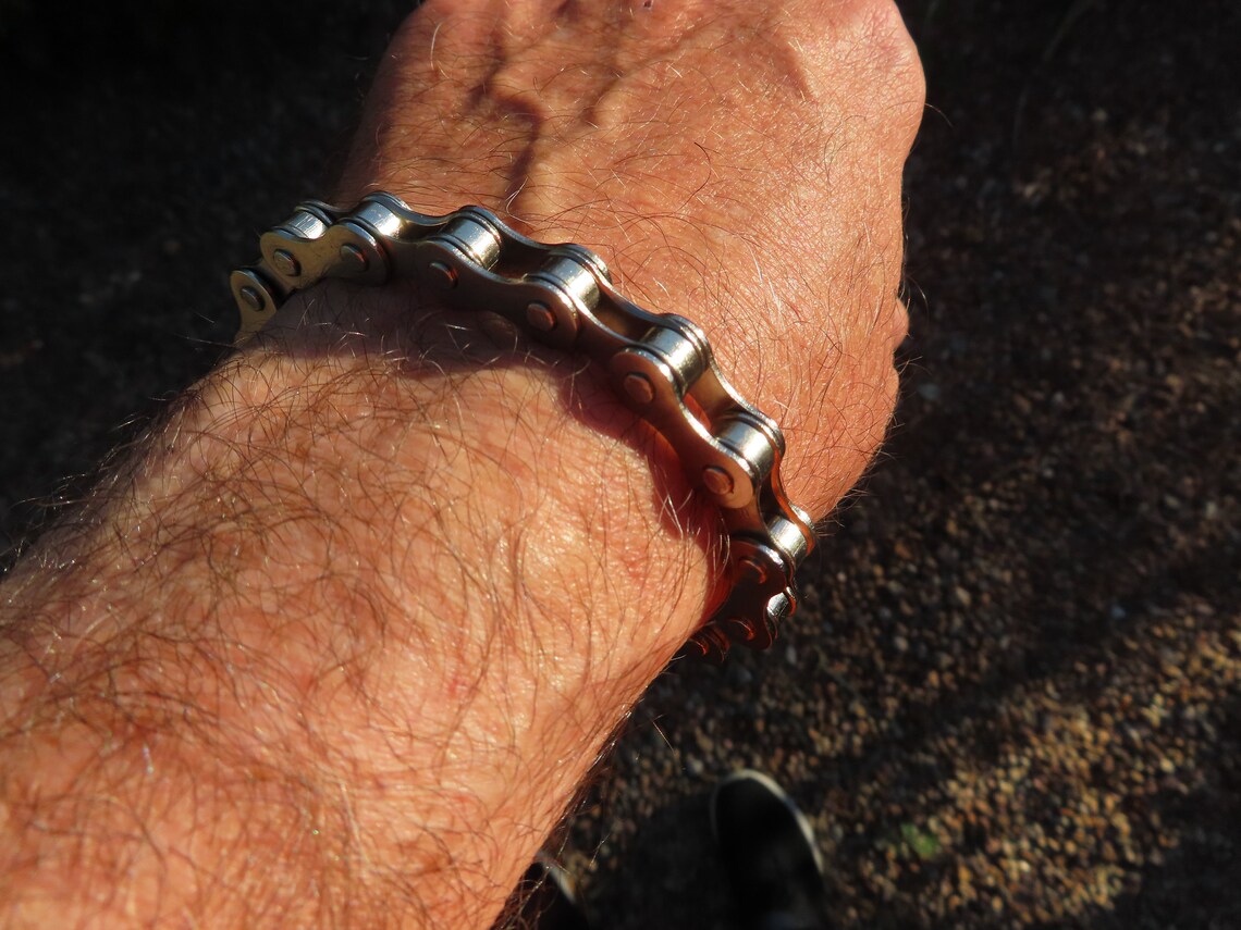 Silver Bike Chain Bracelet Handmade Stainless Steel Biker Motorcycle ...