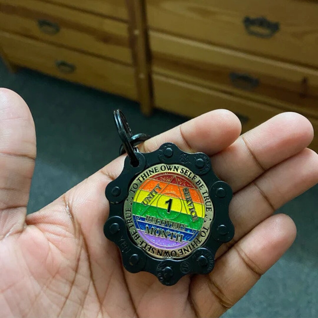 AA Chip Keychain Crafted Bicycle Chain Alcoholics Anonymous NA CA ...