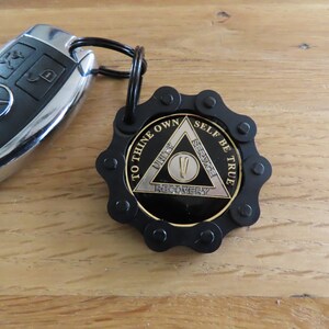 AA Chip Keychain Crafted Bicycle Chain Alcoholics Anonymous NA CA ...