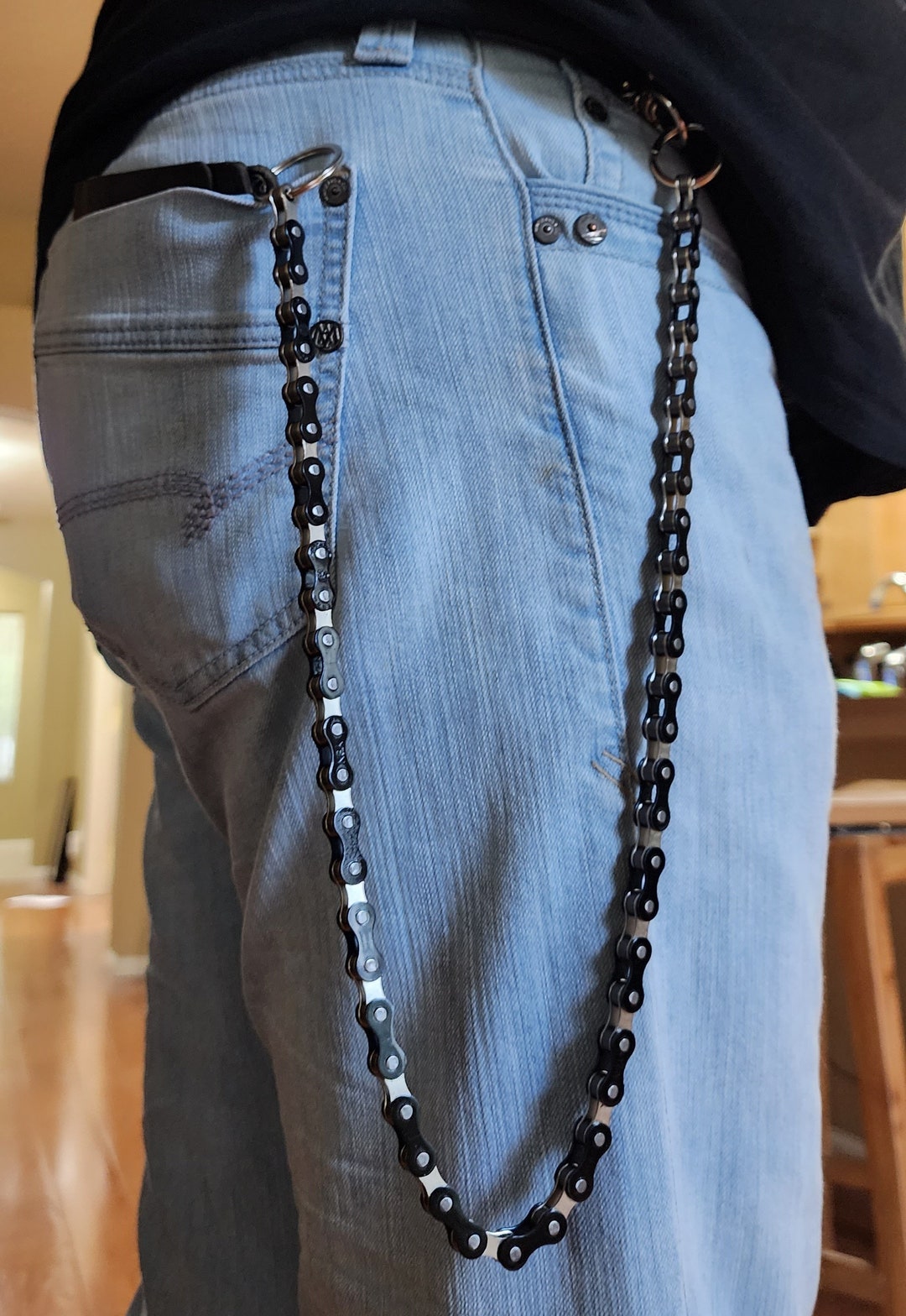 Extra Long Wallet Chain From Chrome/black Bike Chain 30" Handcrafted ...