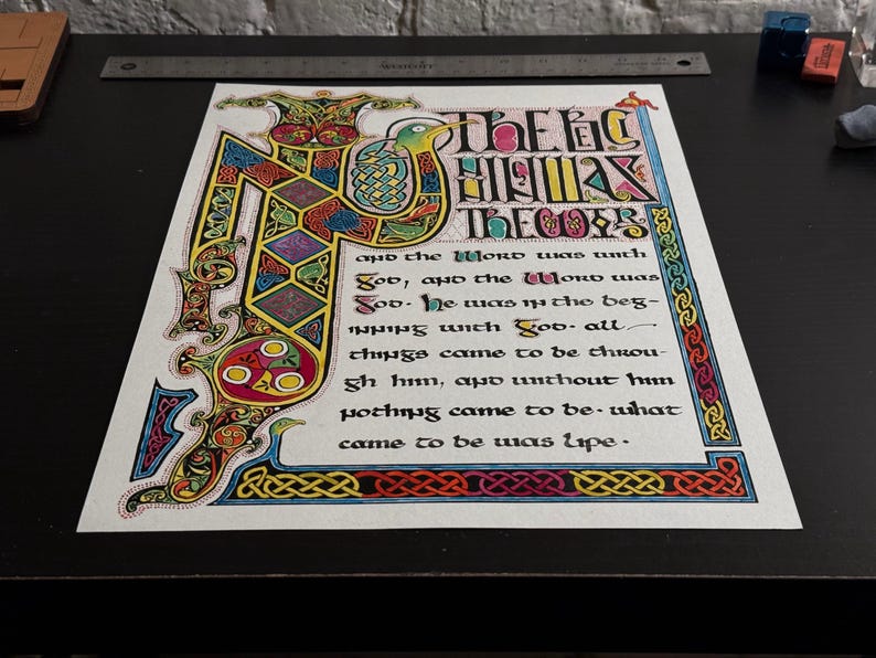 Custom Medieval Illuminated Manuscript -- Celtic W/ Full Page Capital ...