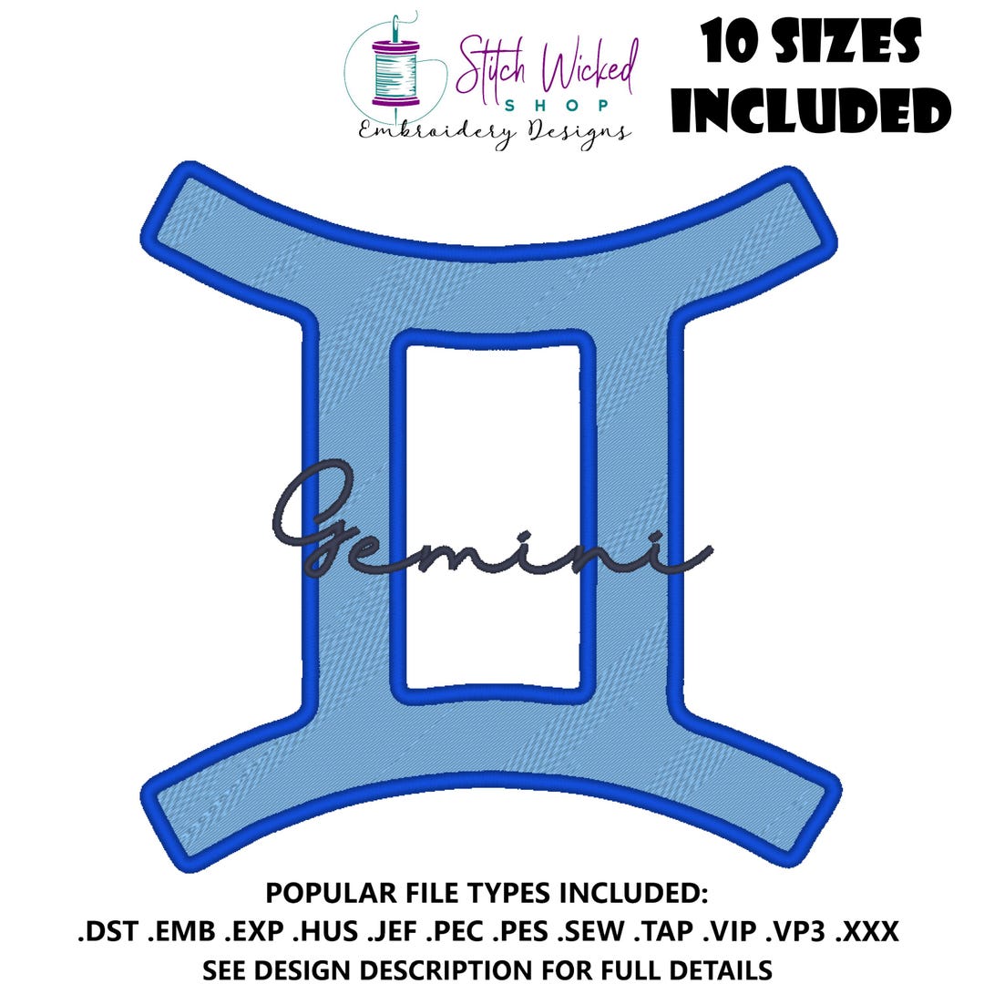 Gemini Embroidery Design, Zodiac Embroidery Design, Gemini Zodiac Decor ...
