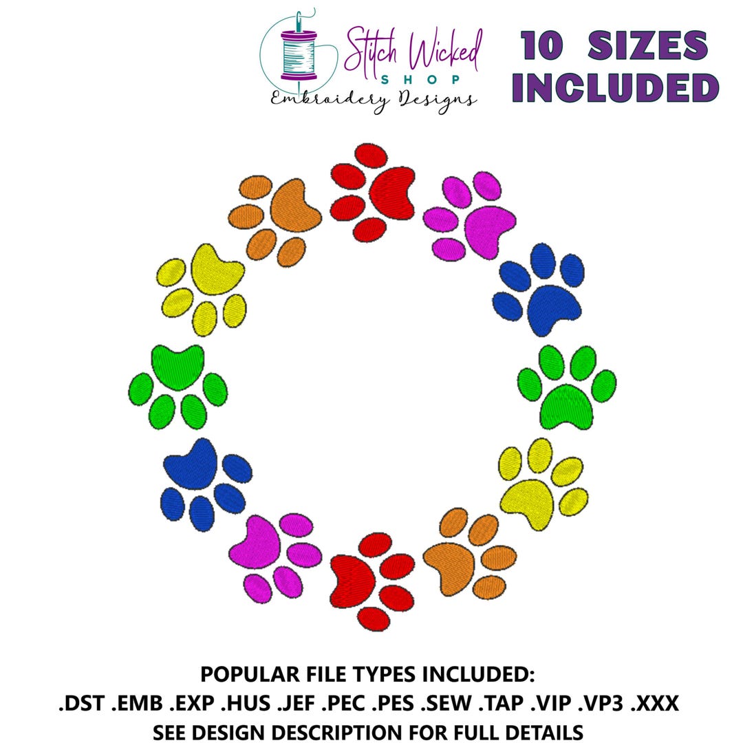 Paw Print Monogram Frame Embroidery Design, Paw Print Embroidery ...