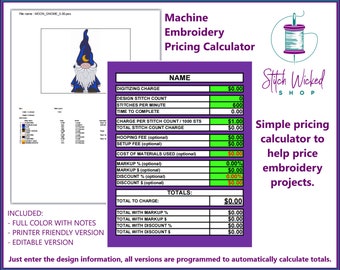 Machine Embroidery Pricing Calculator - Etsy