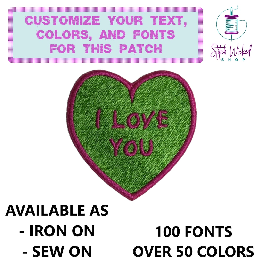 Custom Heart Text Patch, Custom Embroidered Patch, Embroidered Heart ...