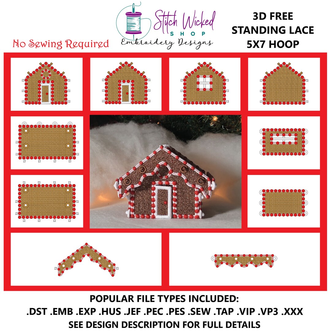 FSL Gingerbread House Machine Embroidery Design, Candy Cane Christmas ...