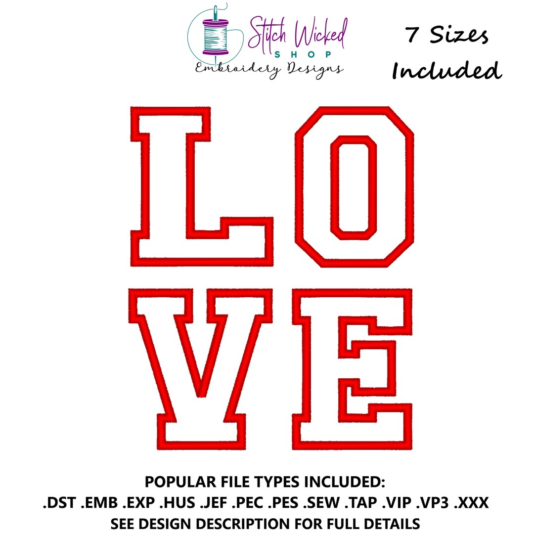 Varsity Stacked Love Applique Embroidery Design, Love Machine ...