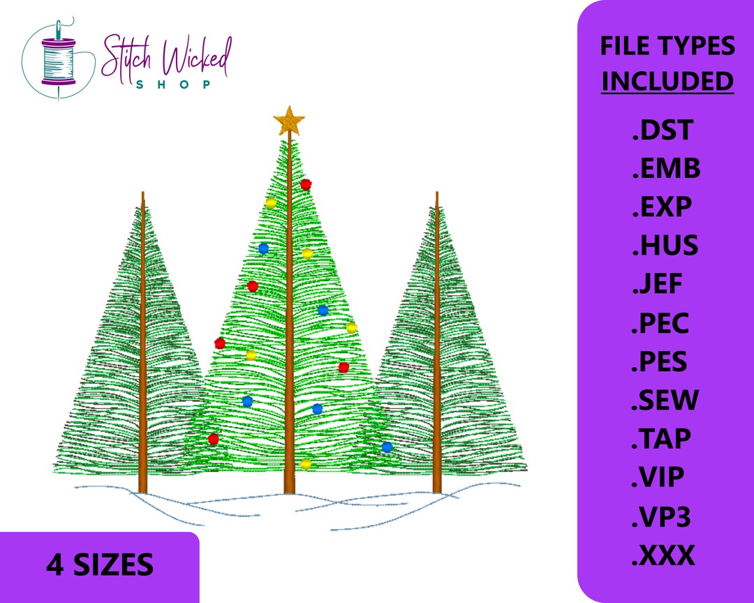 Christmas Tree Machine Embroidery Design, Christmas Winter Trees ...