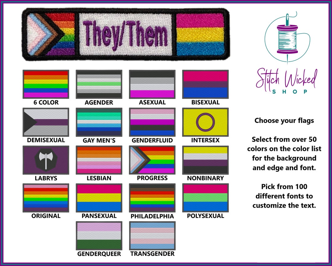 Custom Pronoun Double Pride Flag Patch, Custom Name Tag, Embroidered Custom Patch, Pride Flag ...