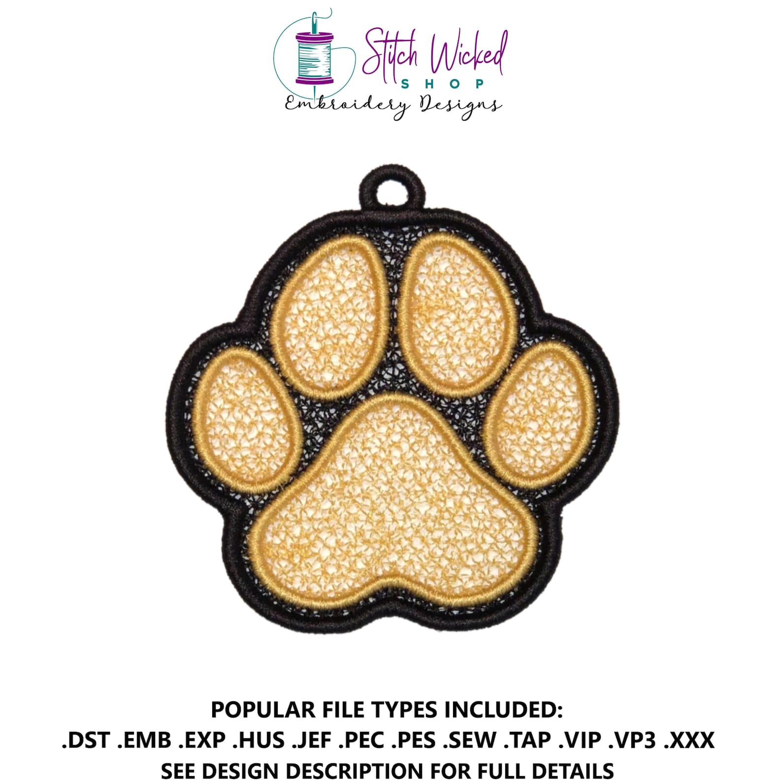 FSL Dog Paw Print Embroidery Design, Free Standing Lace Paw Print ...
