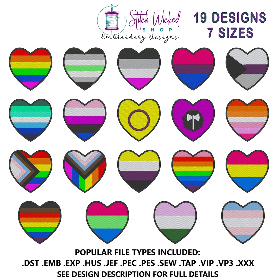 Heart Pride Flags Embroidery Design Bundle, Pride Flag Heart Patch ...