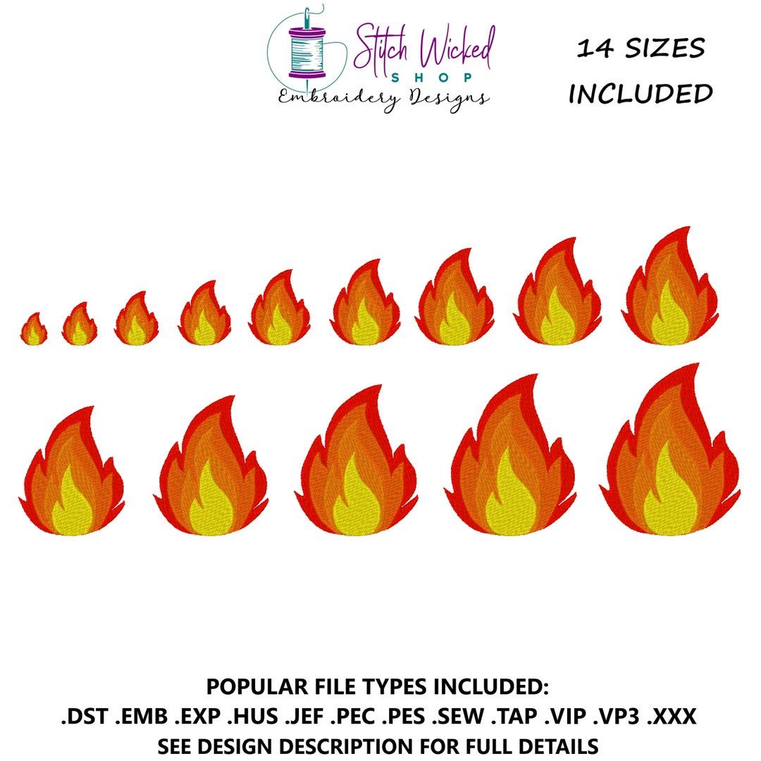 Flame Embroidery Design, Fire Machine Embroidery Design, Mini Fire ...