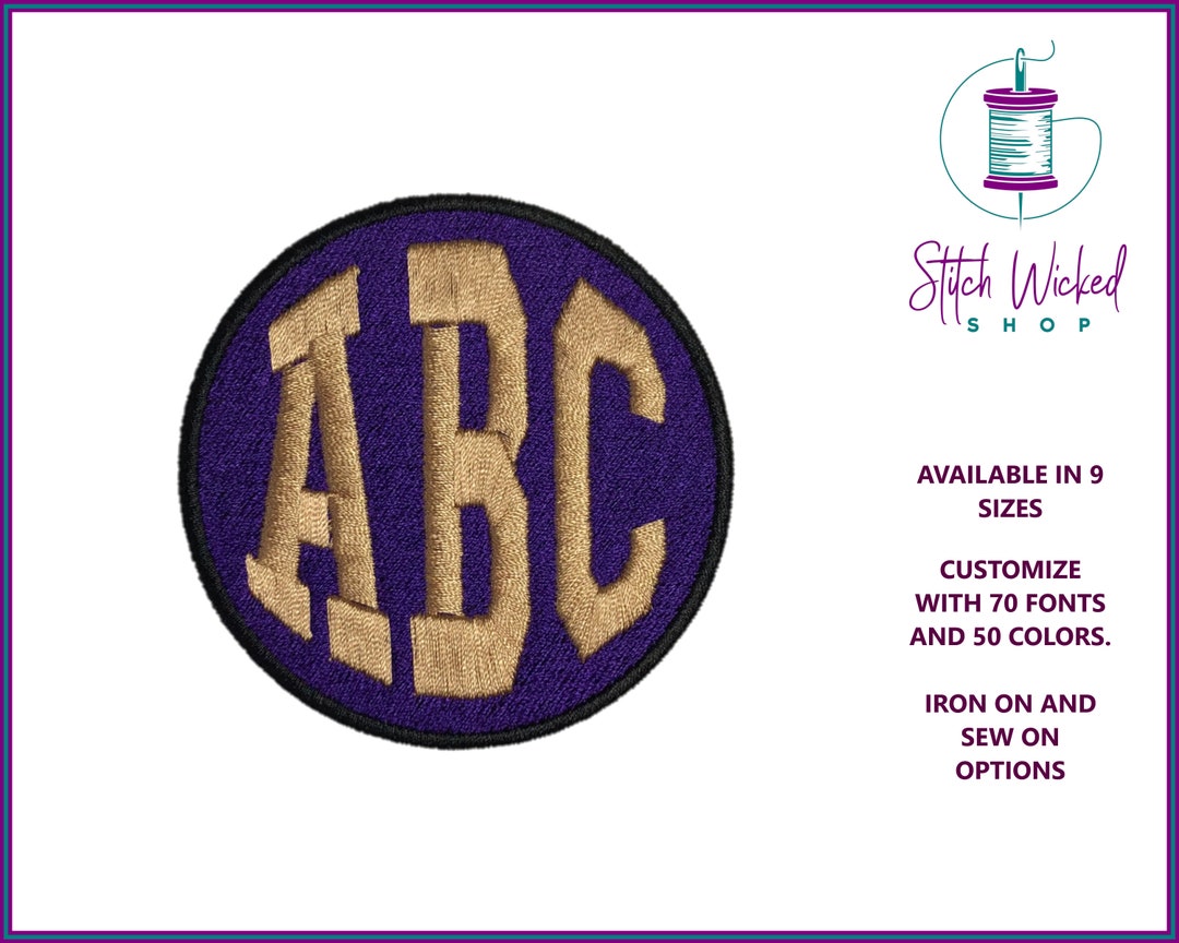 Custom Embroidered Circle Monogram Patches, Embroidered Monogram ...