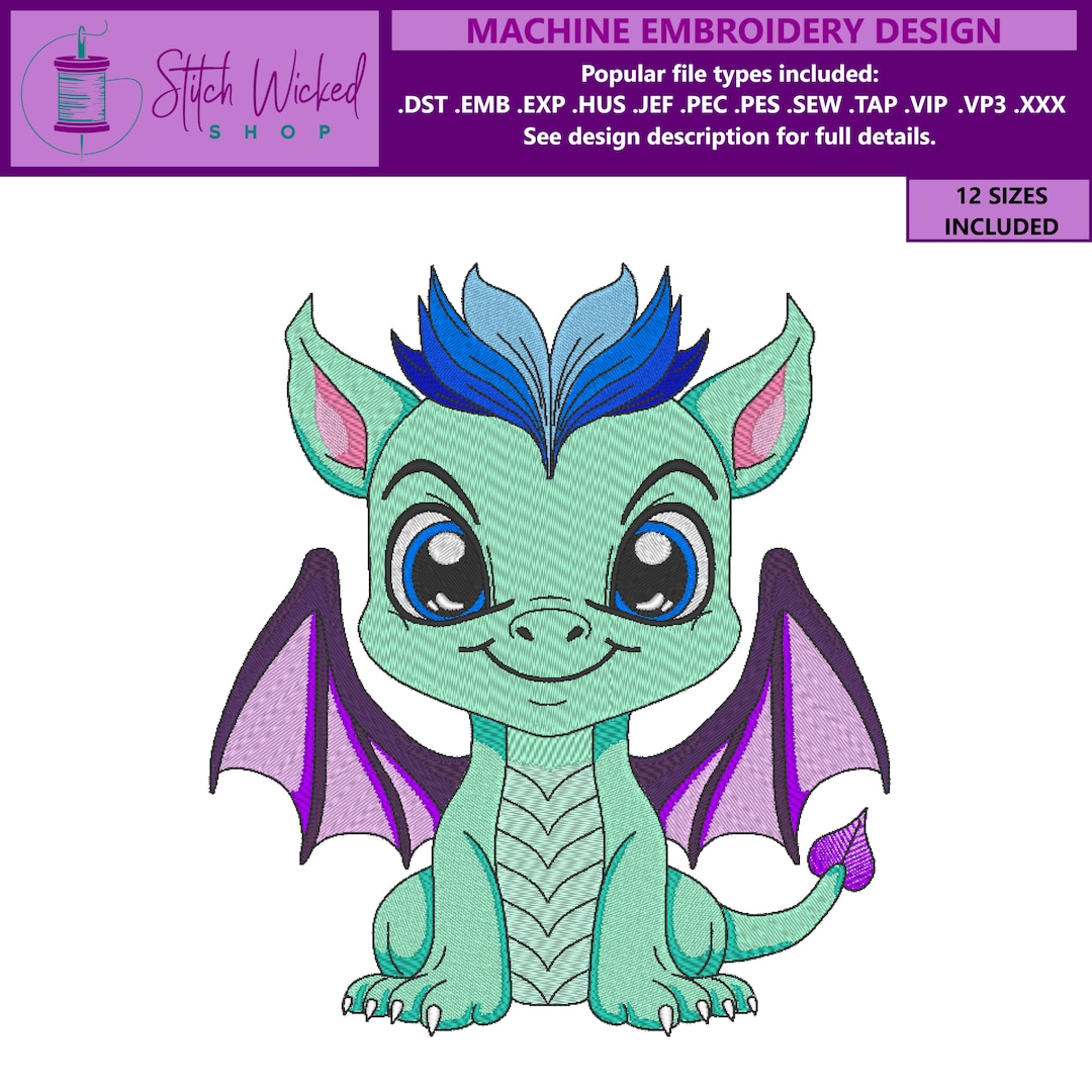 Baby Dragon Embroidery Design, Baby Animal Embroidery Design, Baby ...