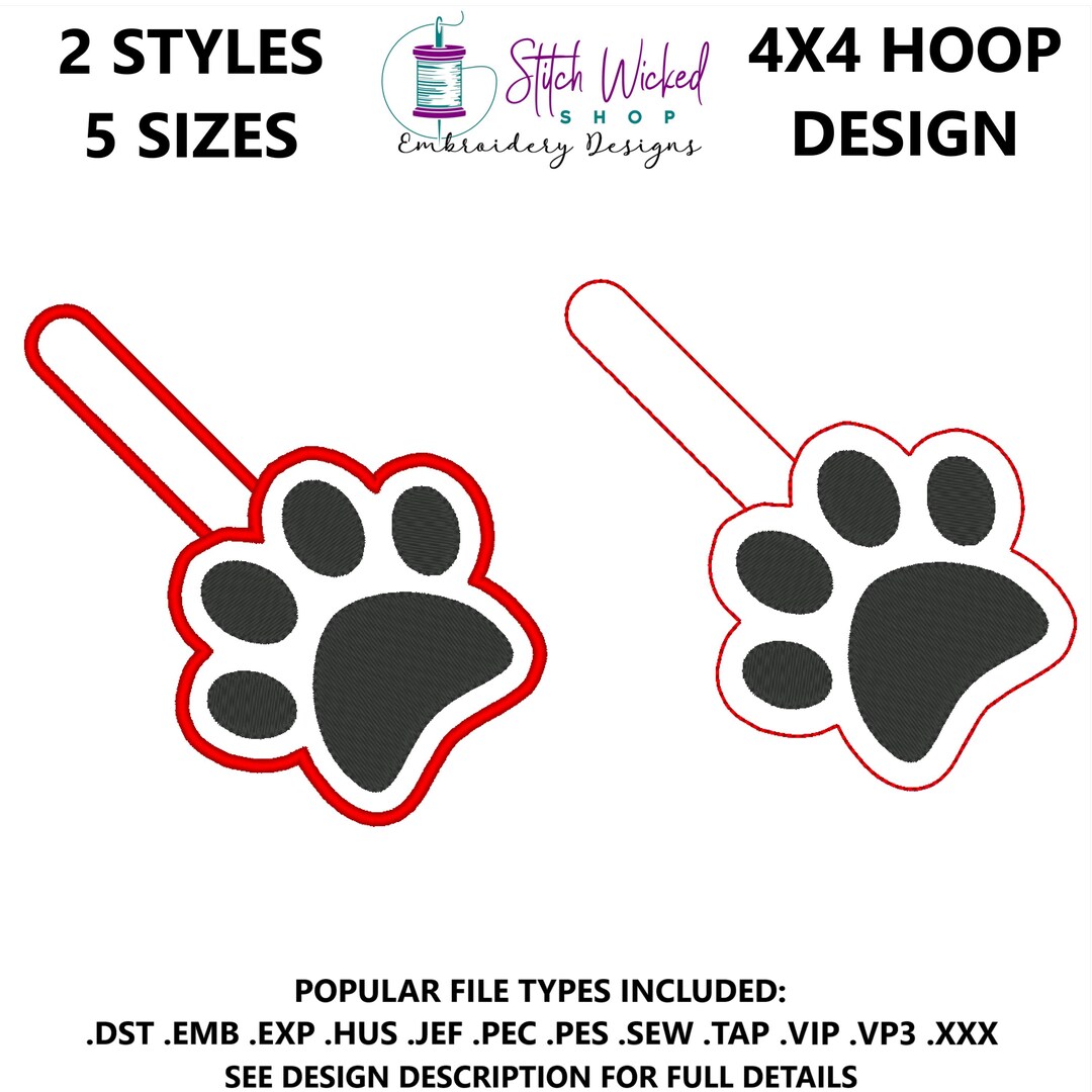 Dog Paw Print, Puppy Paws, Machine Embroidery Key Fob Designs, Machine ...