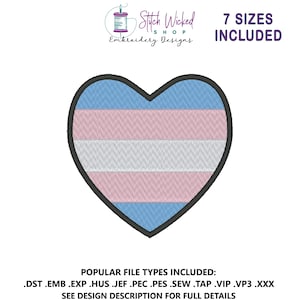 Transgender Pride Flag Embroidery Design, Heart Pride Flag Patch Embroidery Design, LGBTQ ...