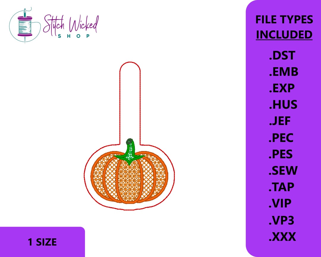 Pumpkin Key Fob Embroidery Design, Fall Pumpkin Machine Embroidery ...