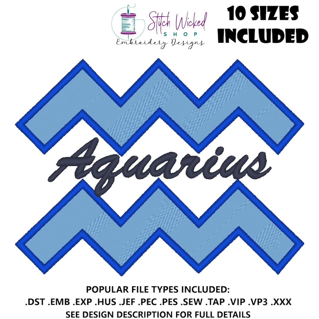Aquarius Embroidery Design, Zodiac Embroidery Design, Aquarius Zodiac ...