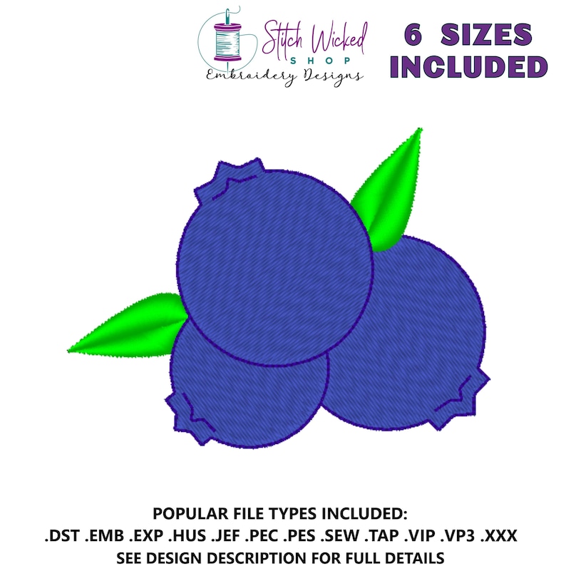 Blueberry Embroidery Design, Mini Blueberry Embroidery Machine File ...