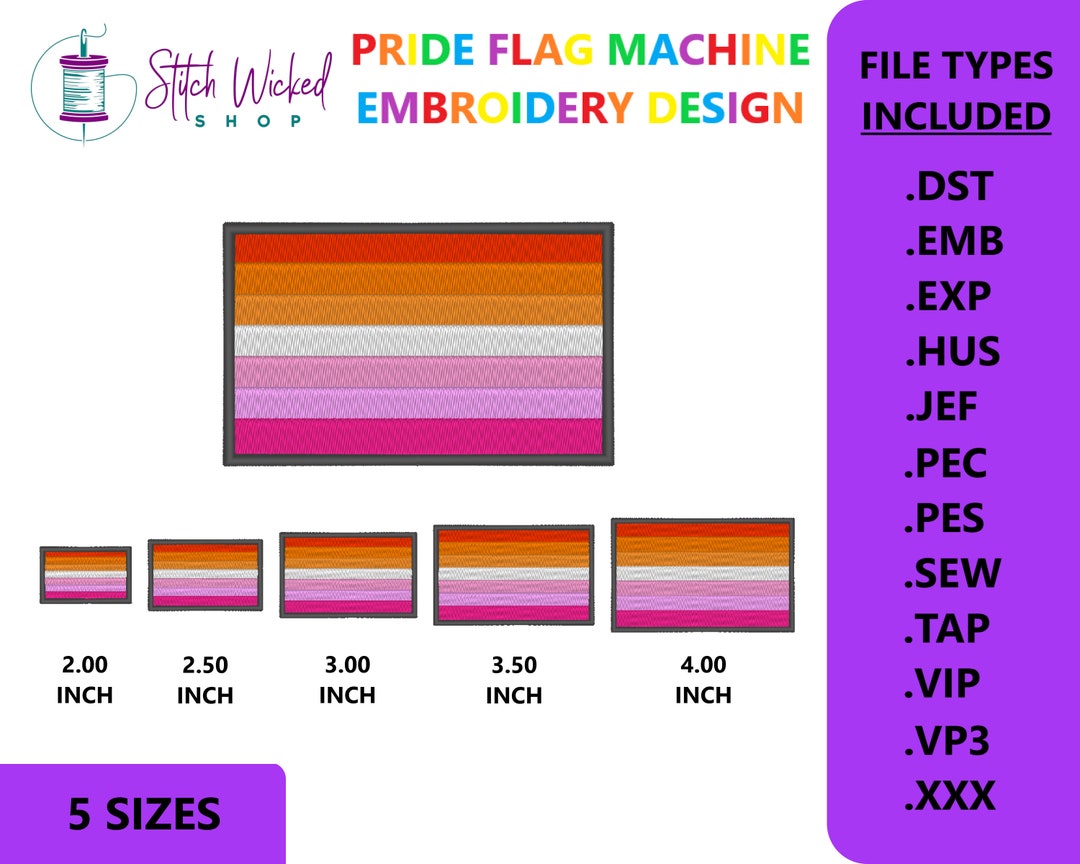 Lesbian Pride Flag Machine Embroidery Design, Pride Flag Embroidery ...