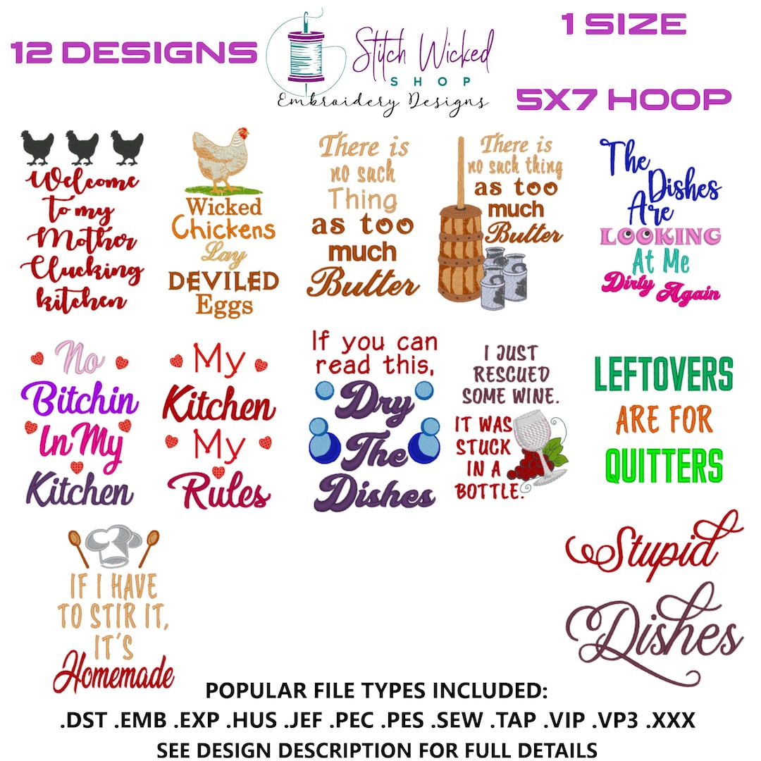 Funny Kitchen Towel Embroidery Design Bundle, Tea Towel Embroidery ...