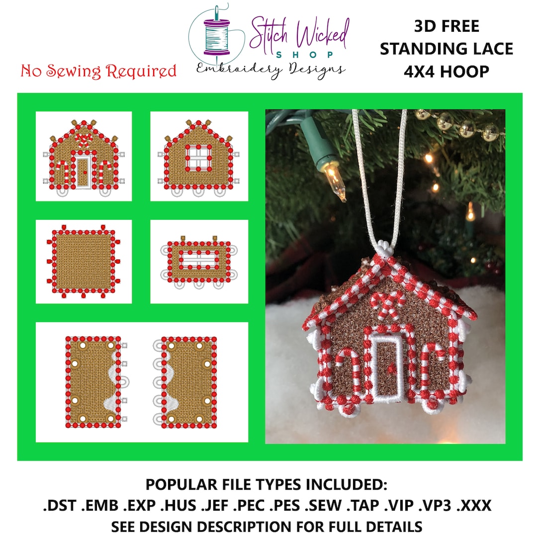 FSL Gingerbread House Decoration, FSL 3d Christmas Ornament Embroidery ...