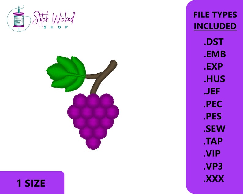 Grape Vine Mini Embroidery Machine Design File, Mini Grape Embroidery ...