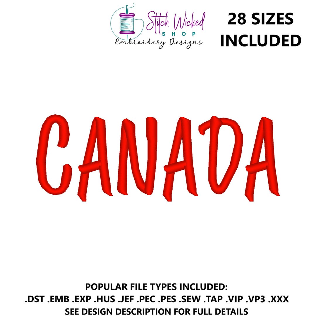 Canada Embroidery Design, Canada Text Embroidery Design, Satin Stitch ...